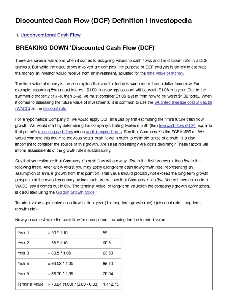 Discounted Cash Flow (DCF) Definition - Investopedia | PDF | Discounted ...