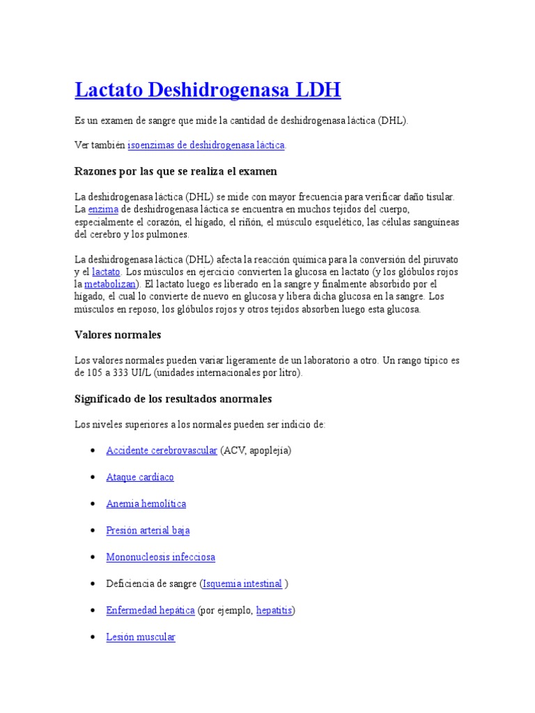 Lactato Deshidrogenasa LDH | Lactato deshidrogenasa | Ácido láctico