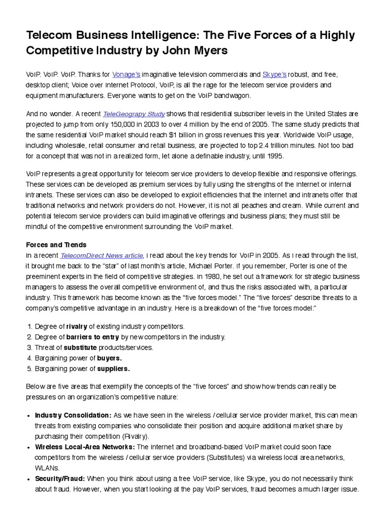 Telecom Business Intelligence - The Five Forces of A Highly Competitive ...