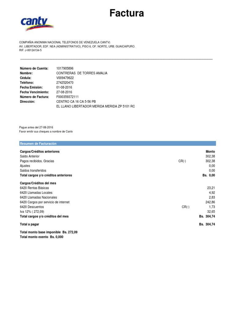 Recibo Cantv | PDF | Esfera pública | Business