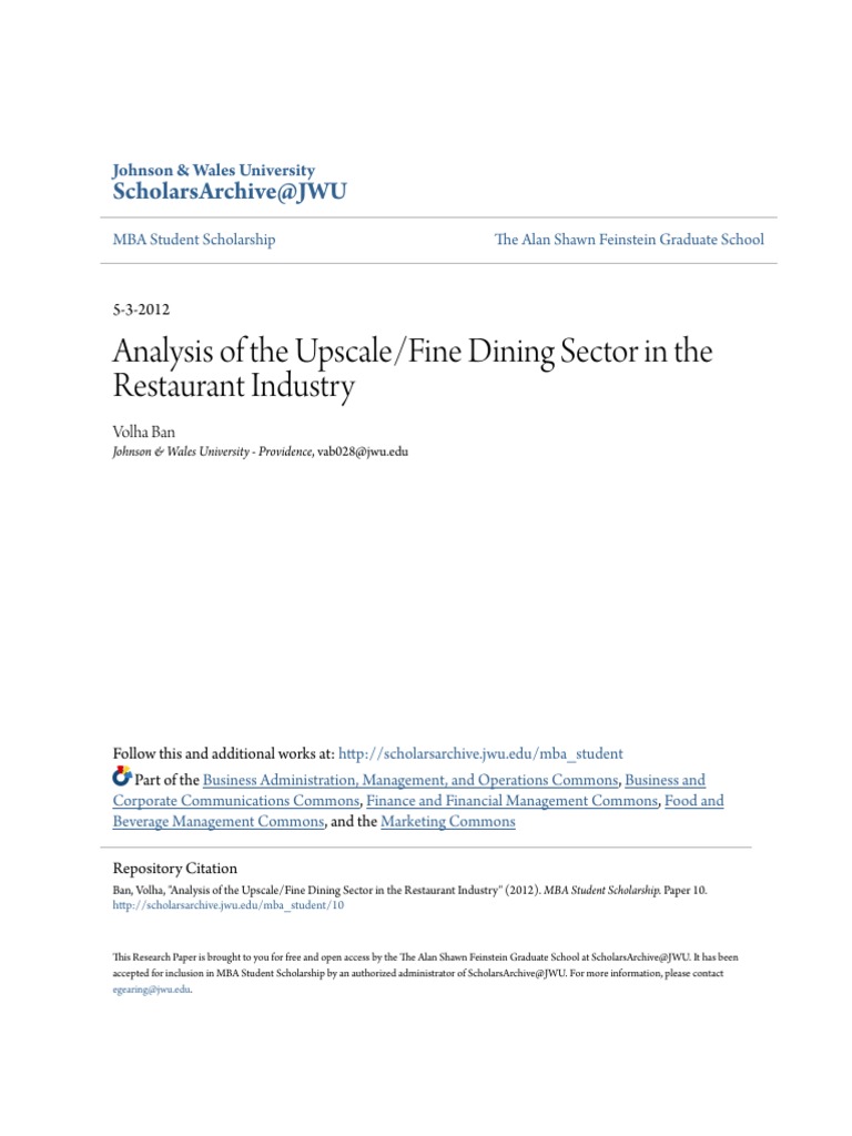Analysis of The Upscale Fine Dining Sector in The Restaurant Indu ...