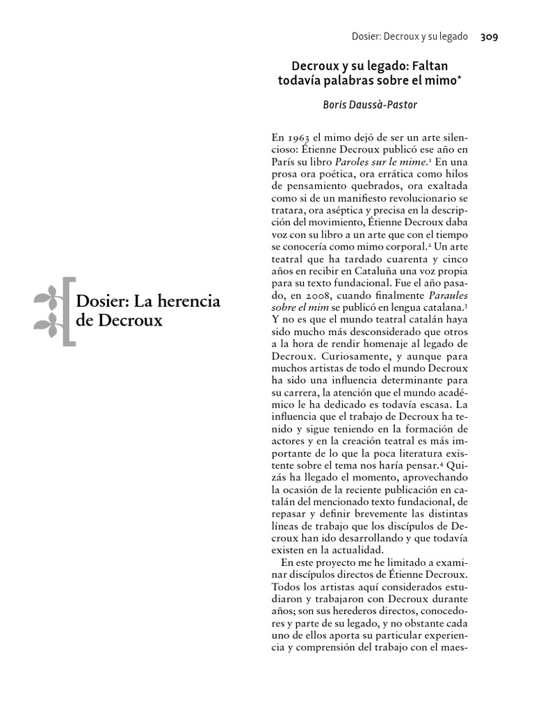 Decroux y Su Legado PDF | PDF | Teatro | Comprensión
