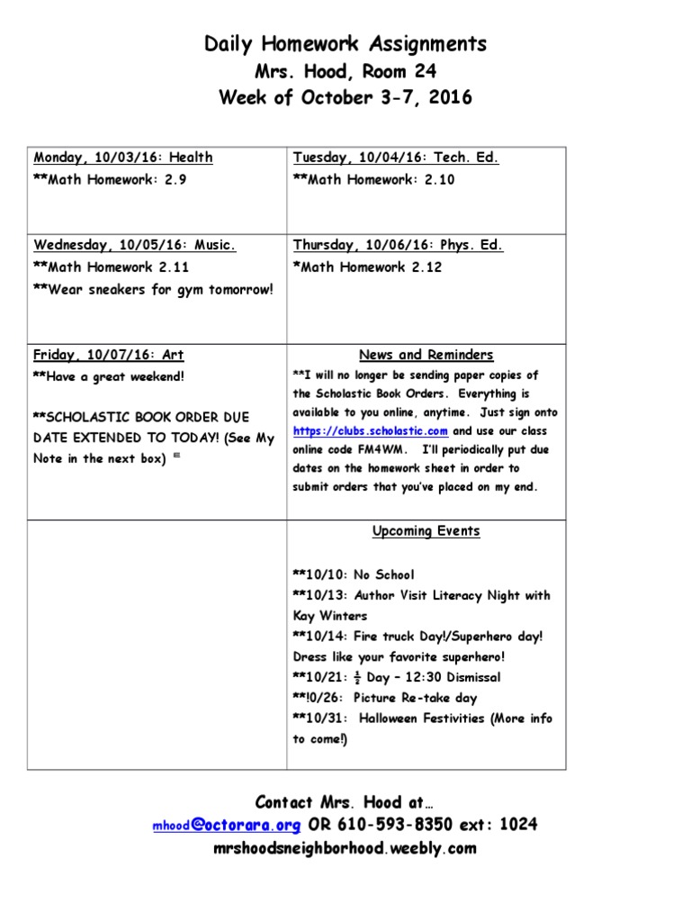 Weekly Homework Assignments: Oct 3-7 | PDF | Art