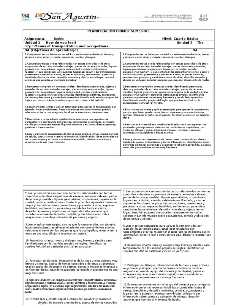 PLANIF Cuarto Basico | PDF | Lectura (proceso) | Maestros