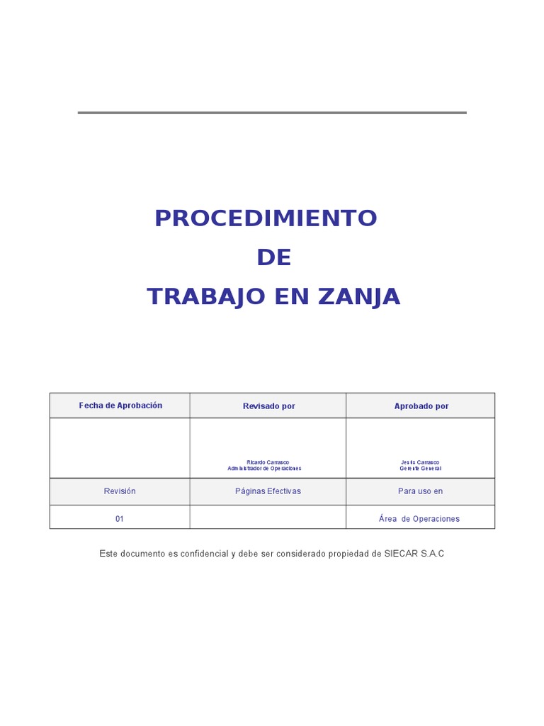 Procedimientos en Zanja | PDF | Excavación (Arqueología) | Agua