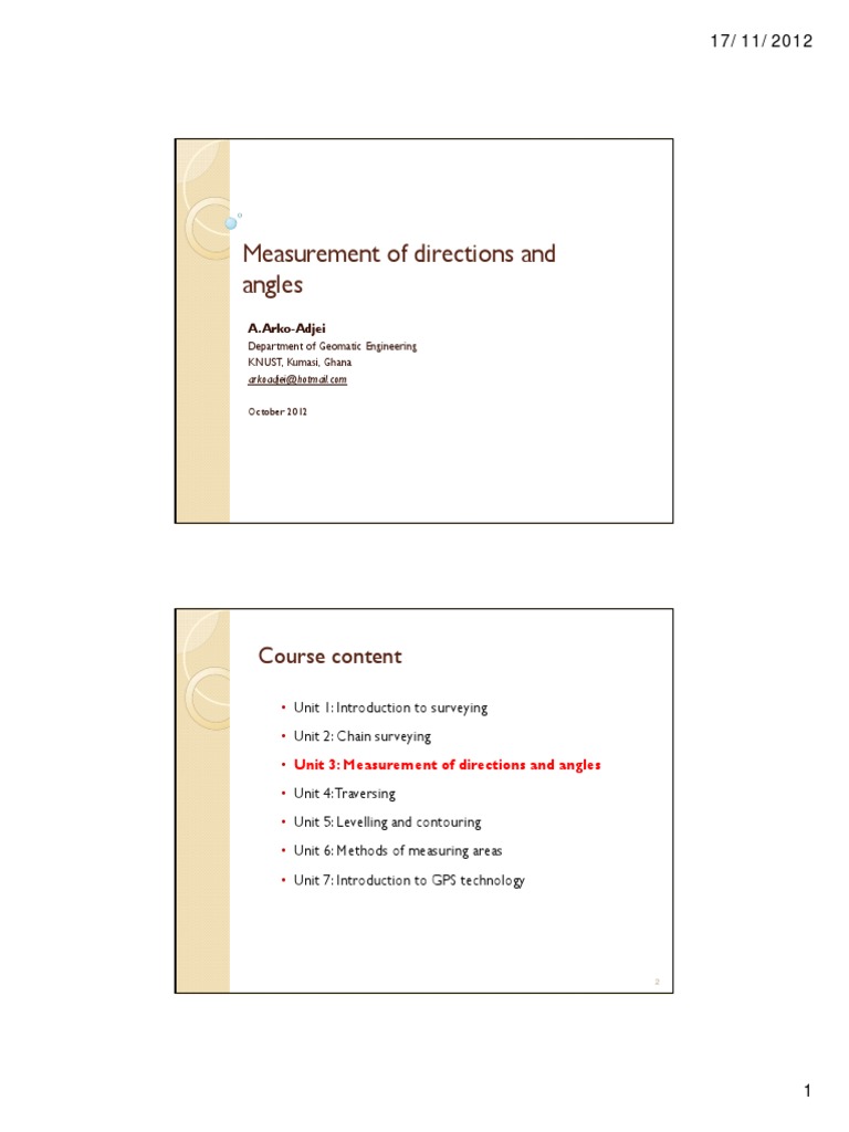 Lesson 3 - Measurement of Directions and Angles | PDF | Compass | Surveying