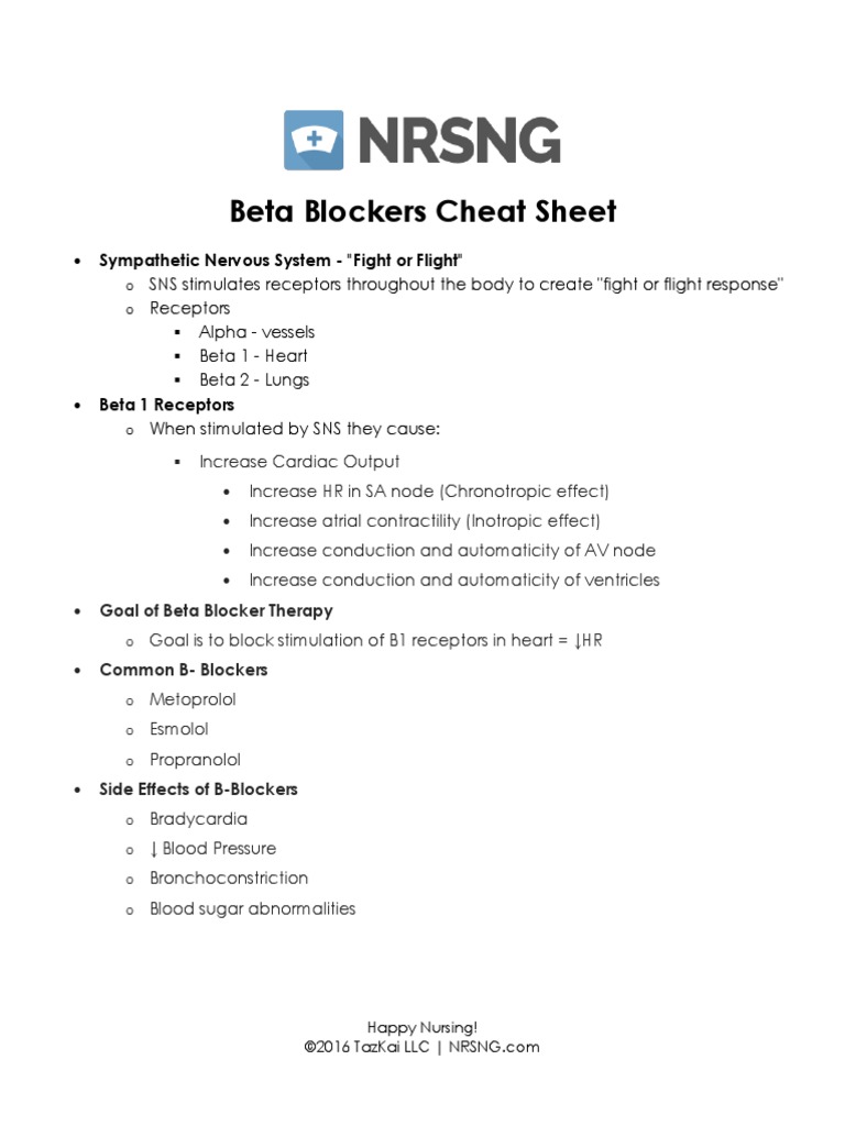 Beta Blockers Cheat Sheet: Happy Nursing! | Download Free PDF ...
