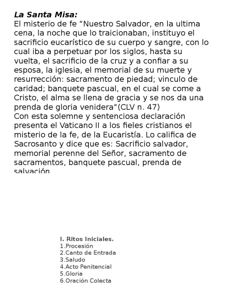 Partes de la Santa Misa Explicadas | PDF | eucaristía | Misa (liturgia)