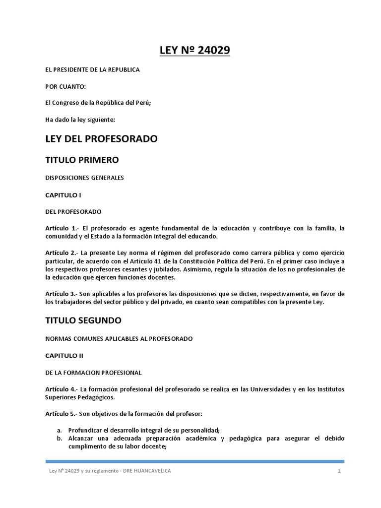 Ley N 24029 - Su Reglamento y Su Modificatoria Ley N 25212 | PDF ...