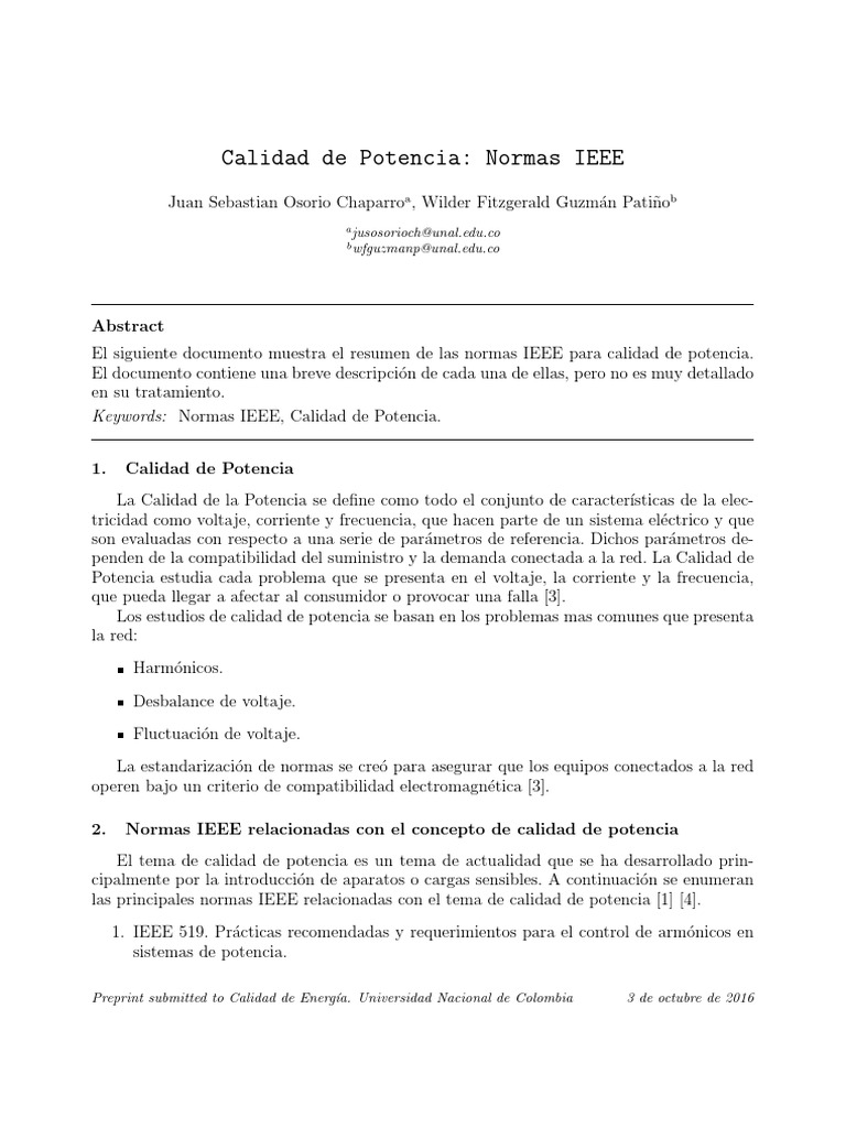 Power Quality IEEE Standards | PDF | voltaje | Energia electrica