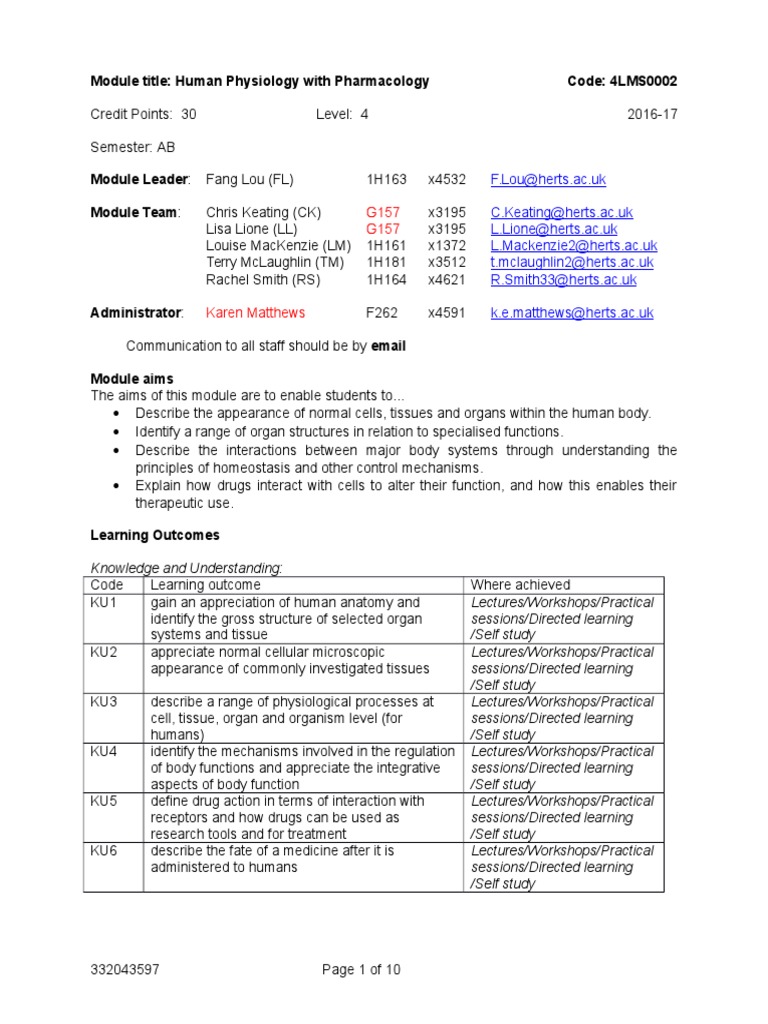 HPP 4LMS0002 Module Guide 2016-17 | PDF | Human Body | Learning