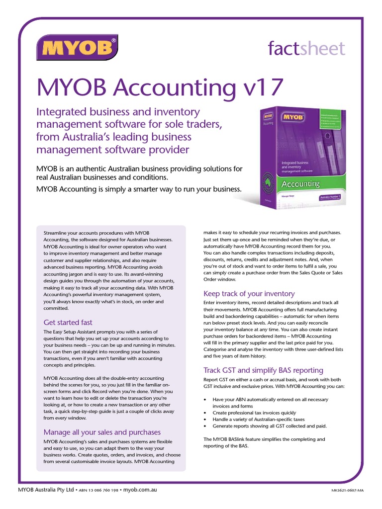 MYOB Accounting v17: Sheet | Download Free PDF | Microsoft | Invoice