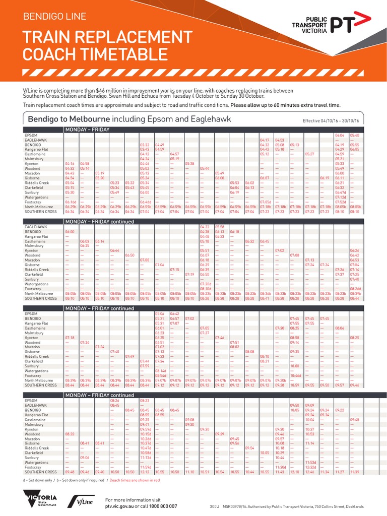 33013VLN 300 A4 Bendigo Shut Timetable 16 | PDF | Victoria (Australia ...