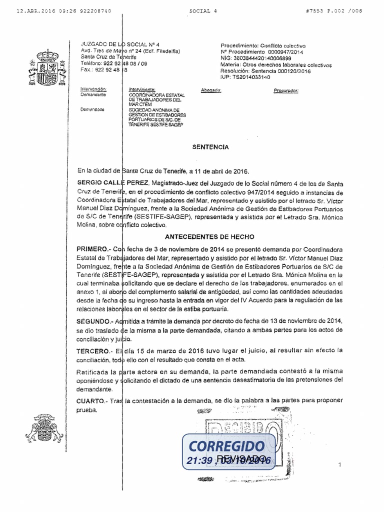 Sentencia Antiguedad Coordinadora | PDF | Relaciones laborales | Salario
