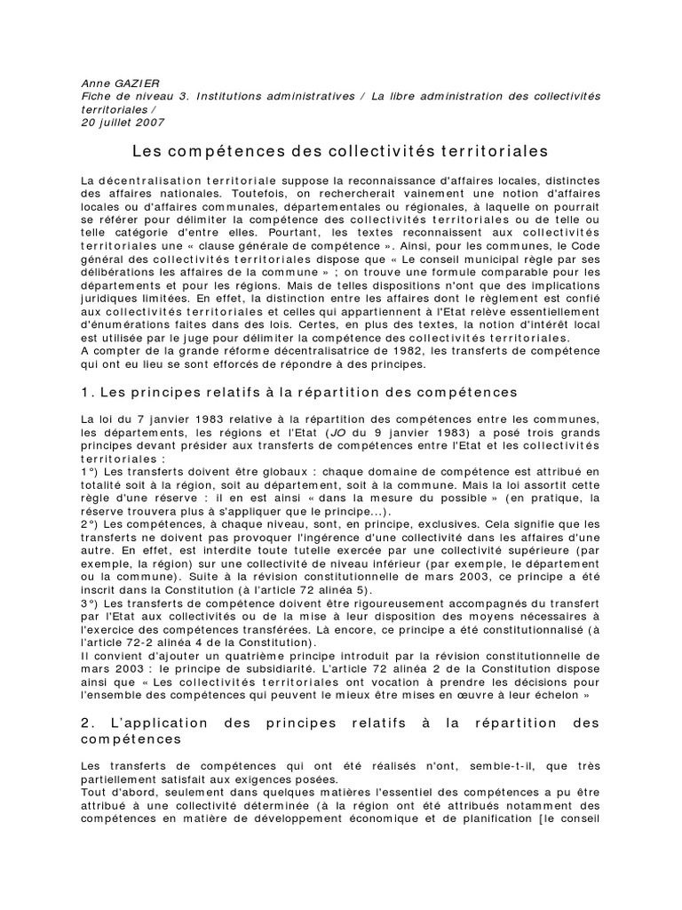Les Competences Des Collectivites Territoriales | PDF Les Competences Des Collectivites Territoriales | PDF