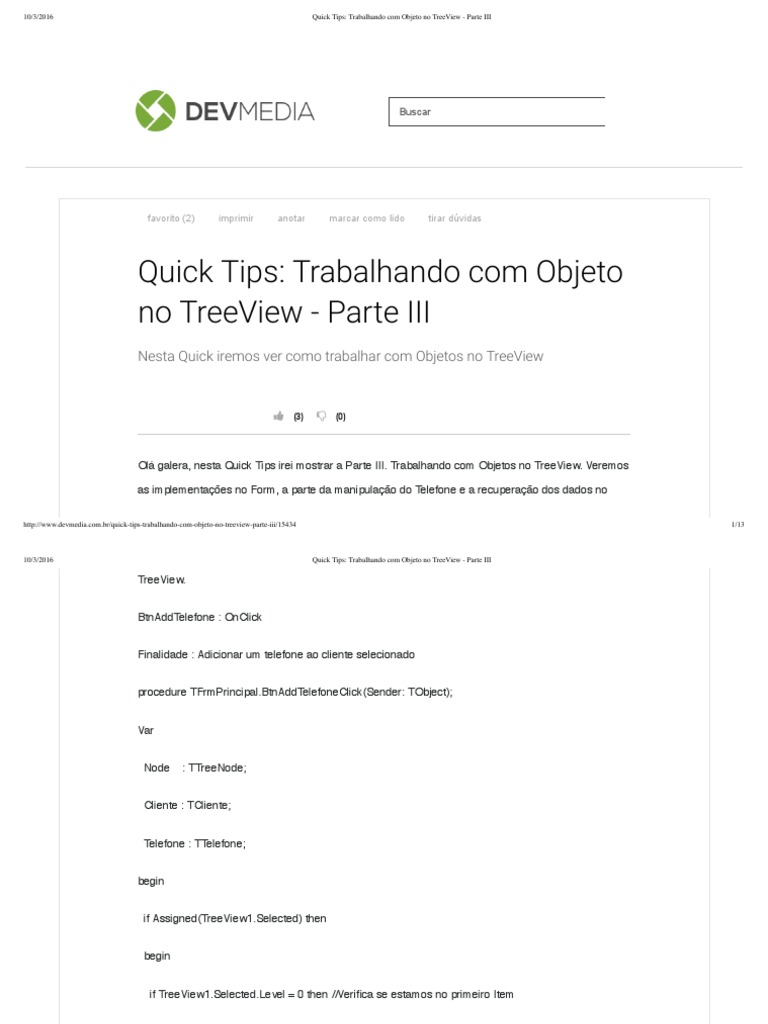Quick Tips - Trabalhando Com Objeto No TreeView - Parte III | Download grátis PDF | Gestão de ...