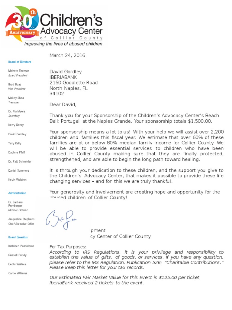 Children's Advocacy Center Sponsorship Acknowledgment | PDF