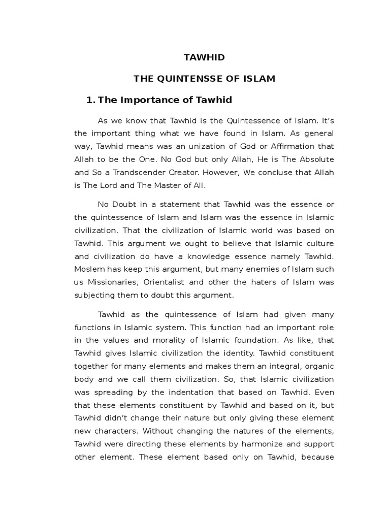 As We Know That Tawhid Is The Quintessence of Islam | PDF | Tawhid ...