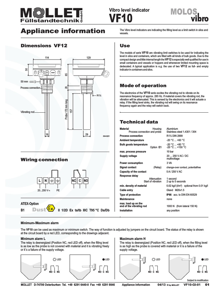 02 VF10 Appliance Information en | PDF | Relay | Switch