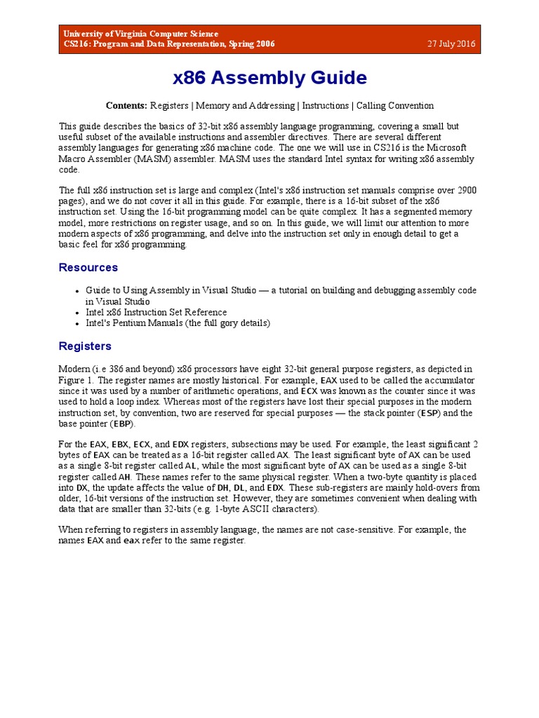 Guide To x86 Assembly | PDF | Subroutine | Assembly Language