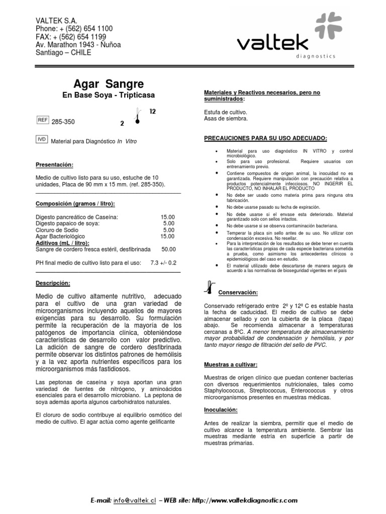 Agar Sangre Soya-Tripticasa Valtek | PDF | Patologia clinica | Microbiología