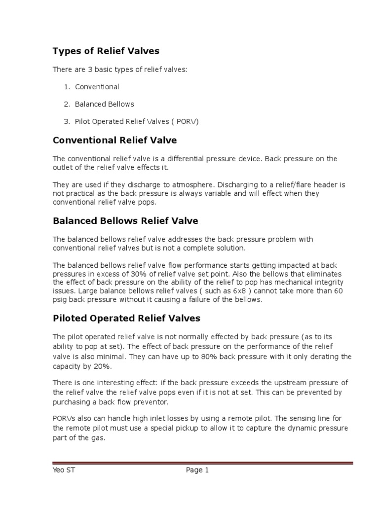 Relieve Valve Types and Operation | PDF | Valve | Pressure