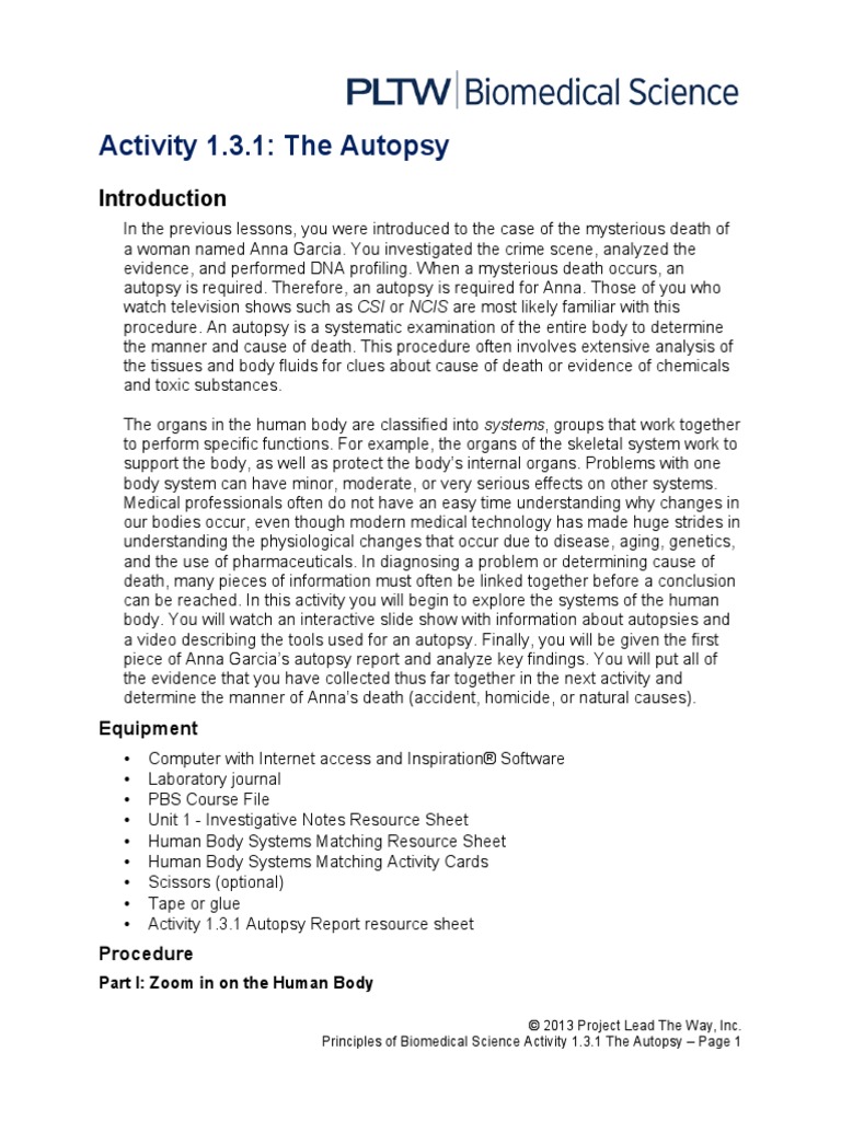 Activity 1.3.1: The Autopsy: Equipment | PDF