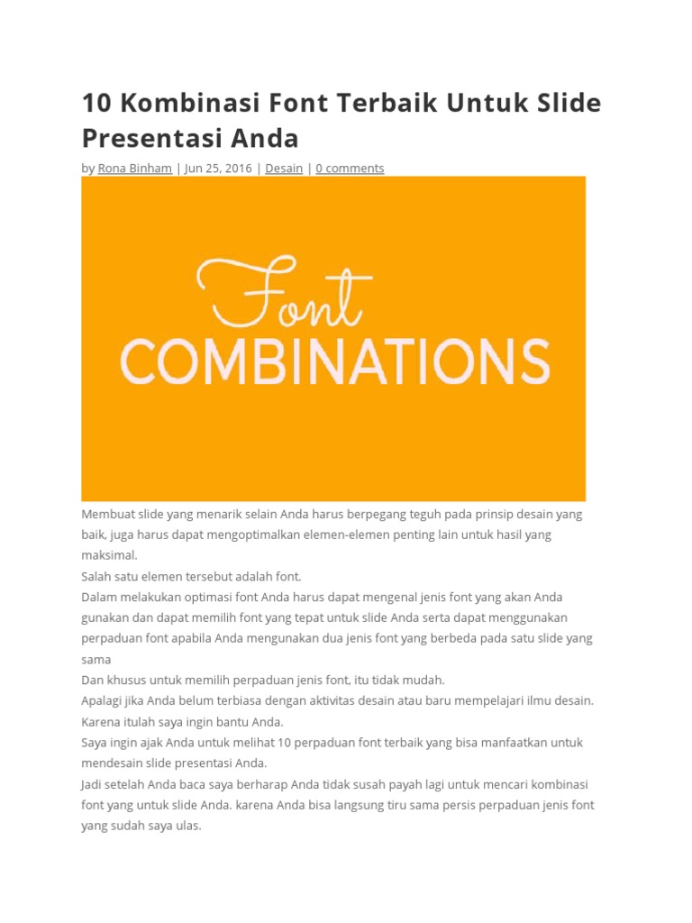 10 Kombinasi Font Terbaik Untuk Slide Presentasi Anda | PDF