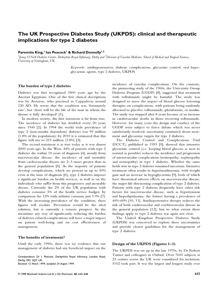 The UK Prospective Diabetes Study (UKPDS) : Clinical and Therapeutic ...