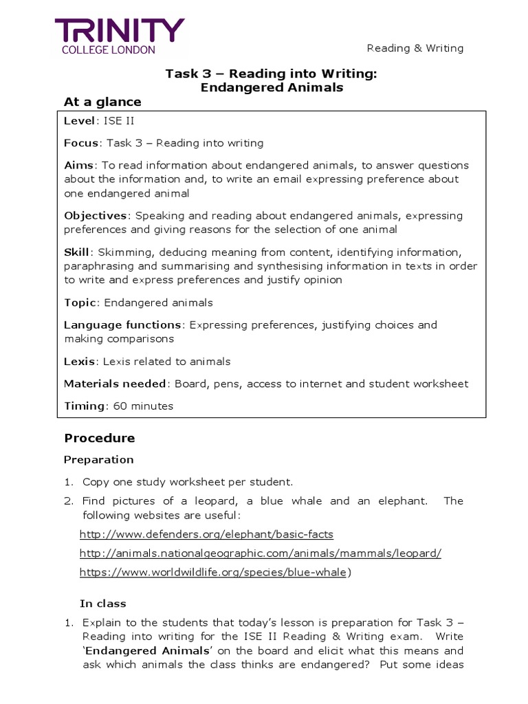 Endangered Animals Reading & Writing Task | PDF | Elephant | Leopard