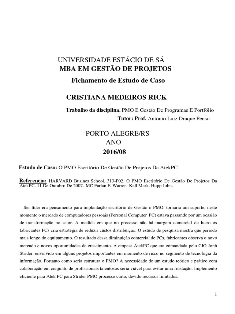 O PMO Escritório de Gestão de Projetos Da AtekPC | PDF | PCs ...