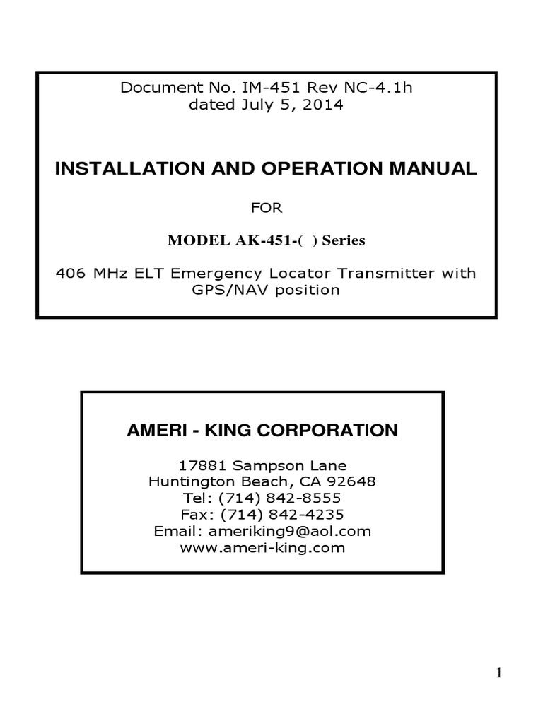 Ameri King Ak 451 Elt | PDF | Aviation | Aerospace Engineering