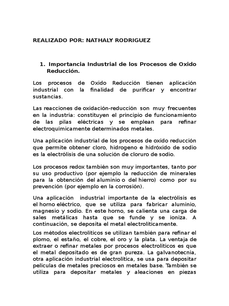 Importancia Industrial de Los Procesos de Oxido Reduccion | PDF | Redox | Rieles