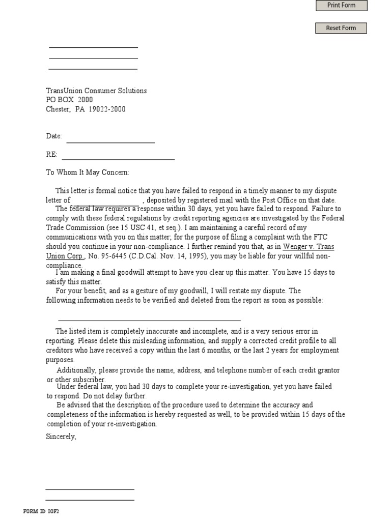 Transunion Letter 2 | PDF | Credit Bureau | Government Information