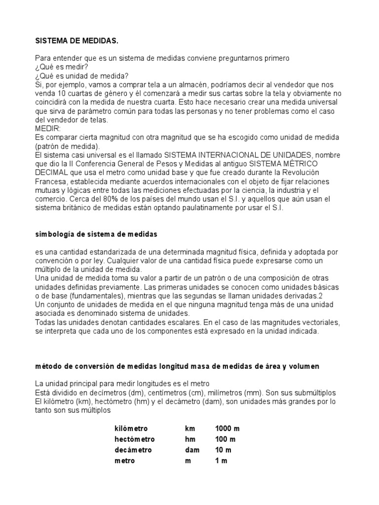 Sistema de Medidas | PDF | Sistema Internacional de Unidades | Unidades ...
