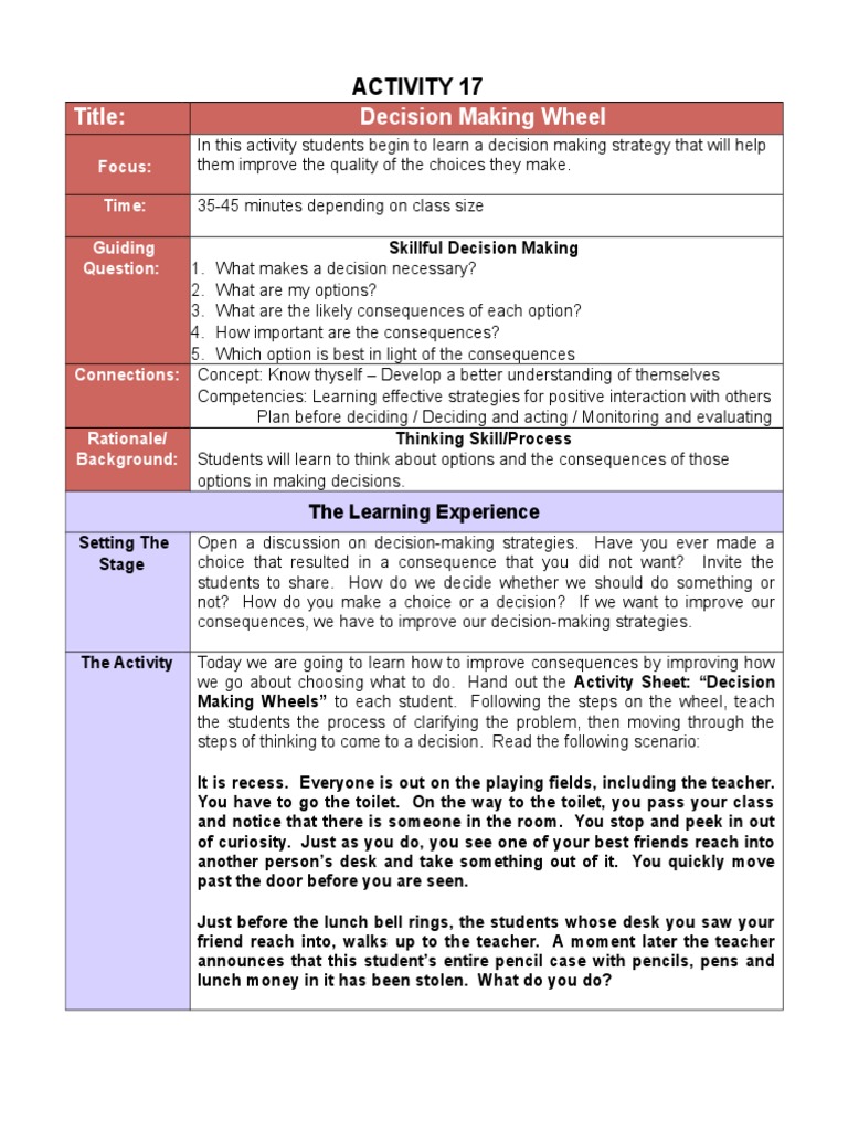 Thinking Wisely - Decision Making Wheel 0 | PDF | Decision Making ...