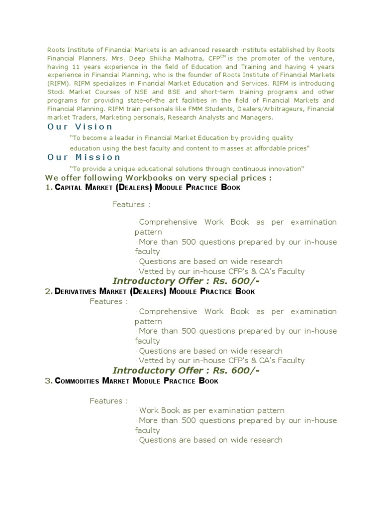 Stock Market Course Workbooks Offered | PDF