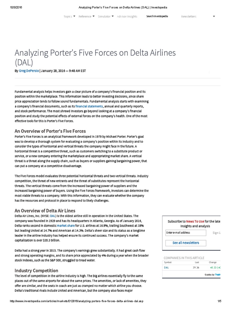 Analyzing Porter's Five Forces On Delta Airlines (DAL) - Investopedia | PDF | Airlines | Hedge ...
