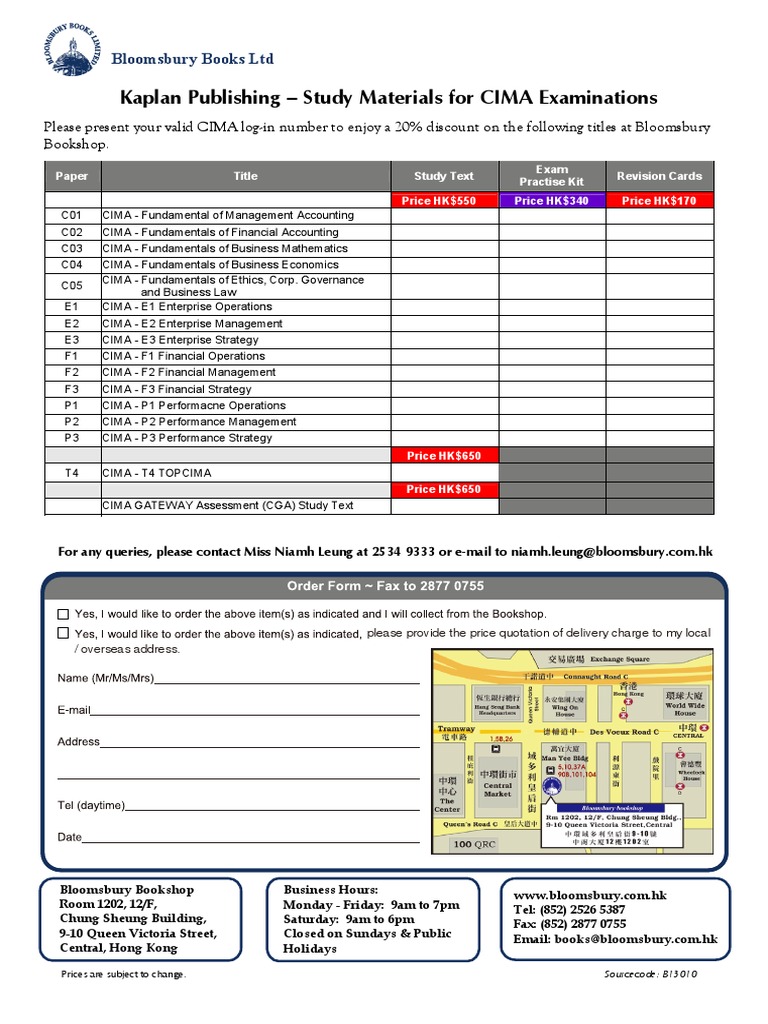 CIMA Study Materials and Exam Resources Price List from Bloomsbury ...
