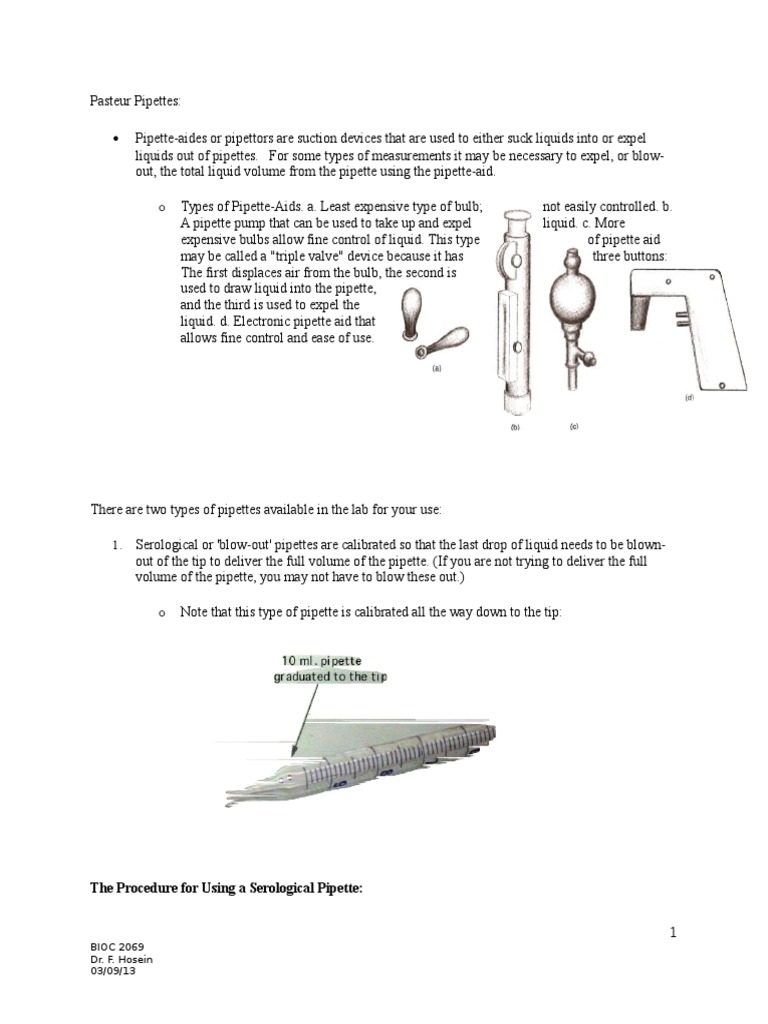Lab 1 Protocols - Pipettes | PDF | Laboratories | Laboratory Equipment
