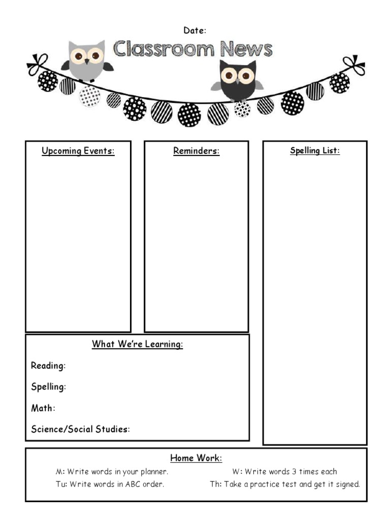 Class Newsletter Template | PDF | Science | Science And Technology