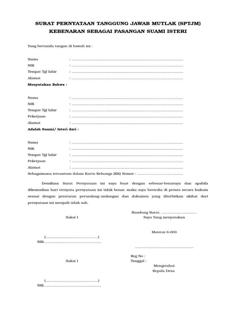 SPTJM Kebenaran Suami Istri | PDF