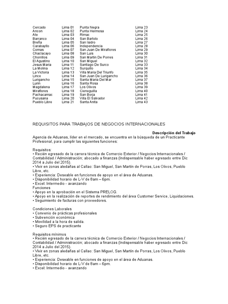 Codigos Postales de Distritos de Lima | PDF | Lima | Business