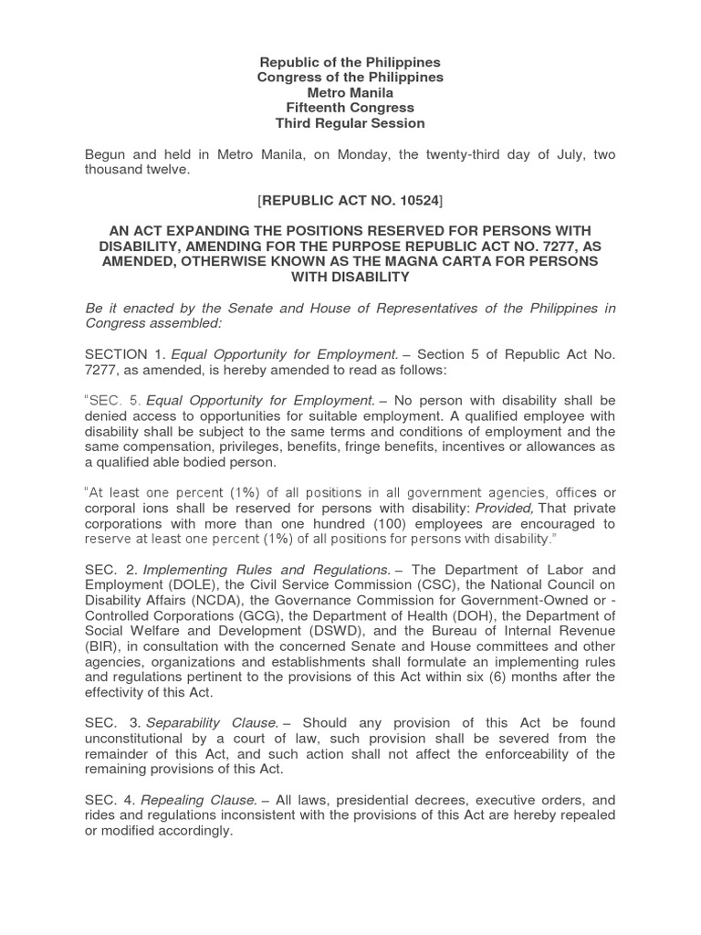 RA 10524 | Disability | Employment