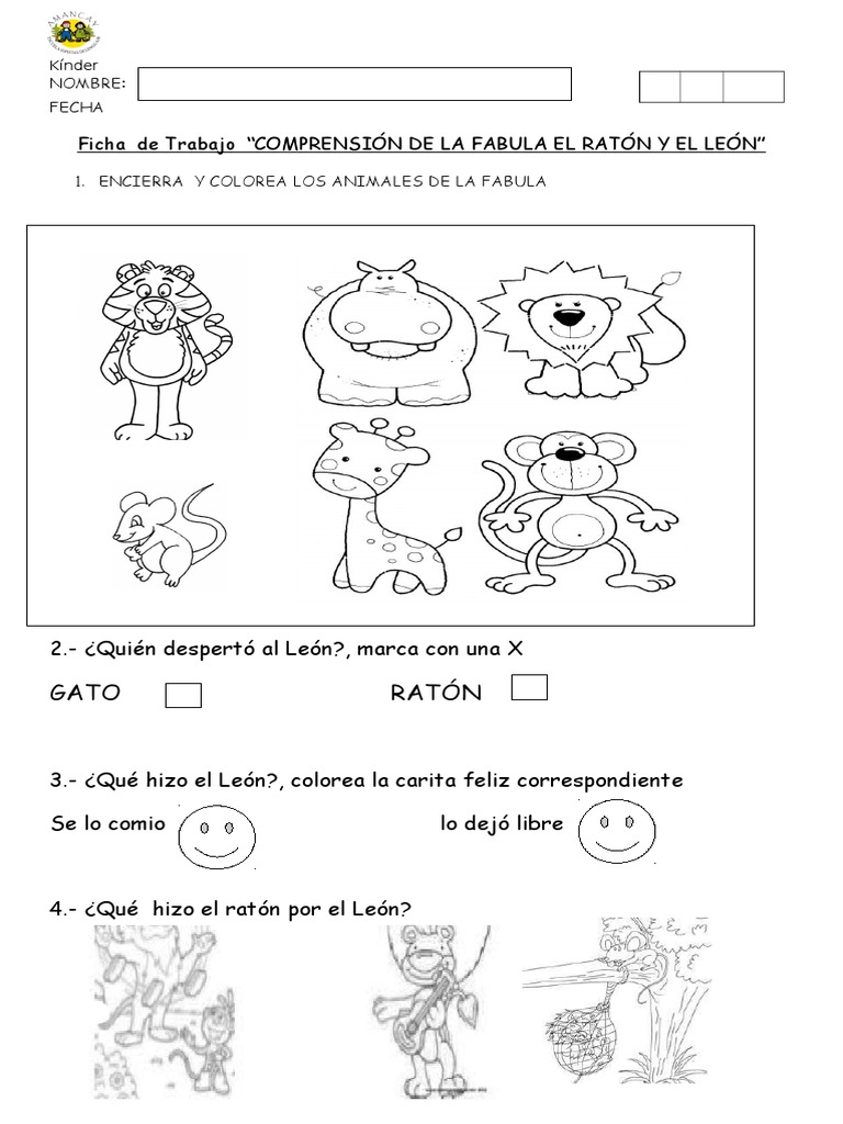 Ficha 1 Comprensión El Ratón y El León | PDF