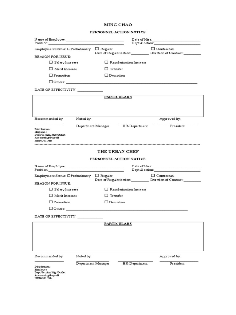Personnel Action Notice Template | PDF