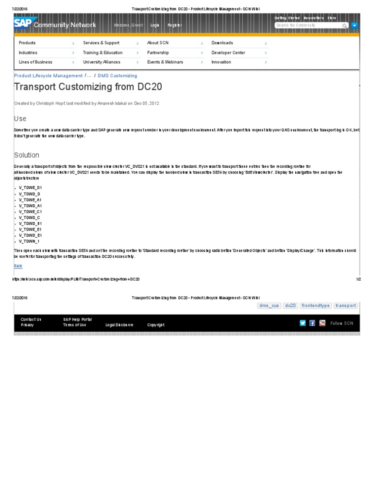 Transport Customizing From Dc20 Product Lifecycle Management Scn