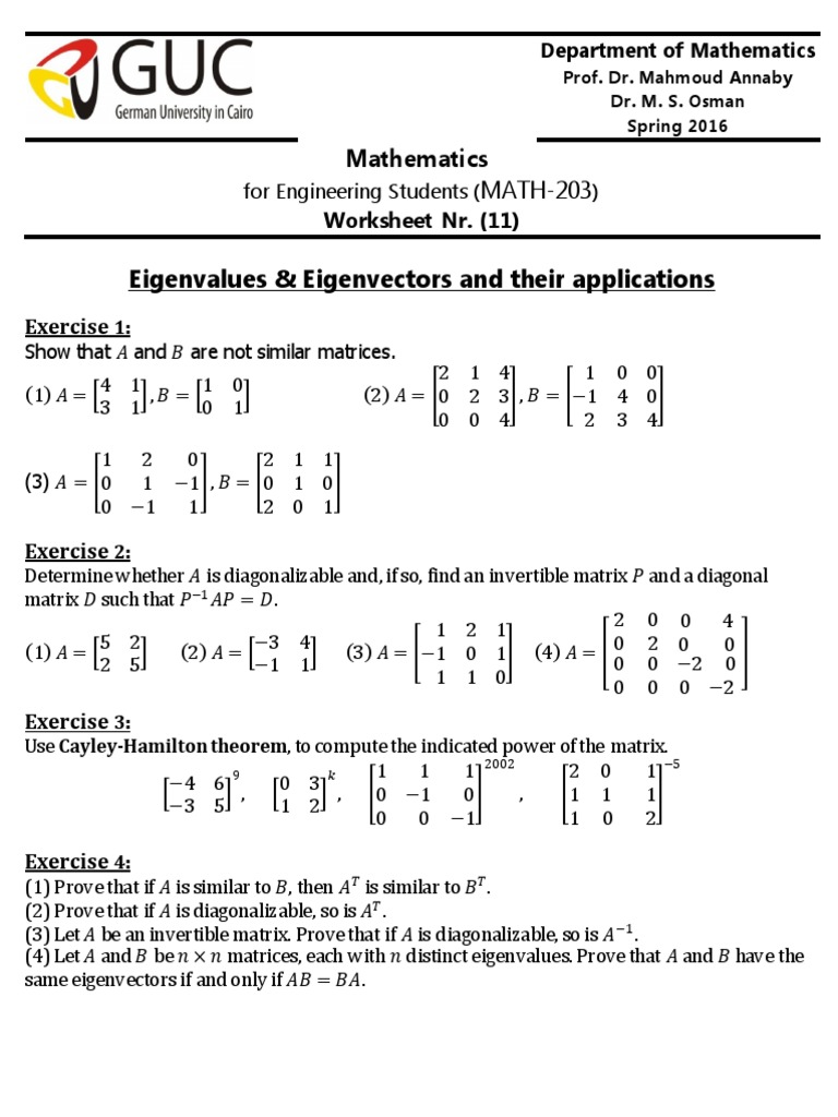 Worksheet 11# | PDF | Eigenvalues And Eigenvectors | Matrix (Mathematics)