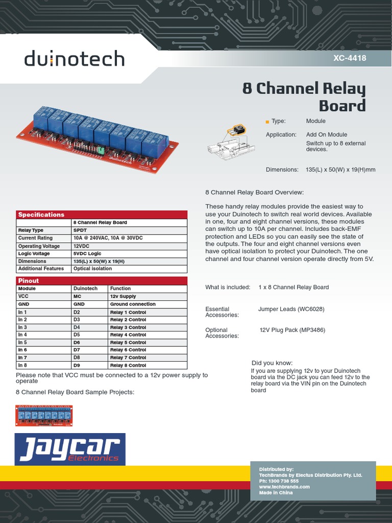 8 Channel Relay Board Specifications | PDF | Computers