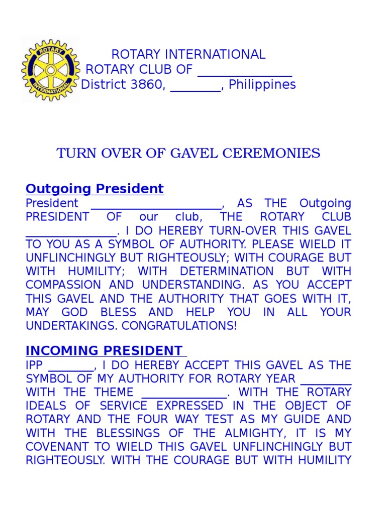 Gavel Turnover Ceremony Script | PDF | Lifestyle